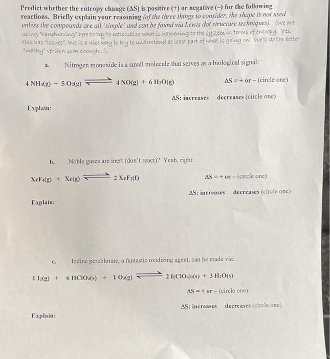 Solved Predict whether the entropy change (AS) is positive | Chegg.com