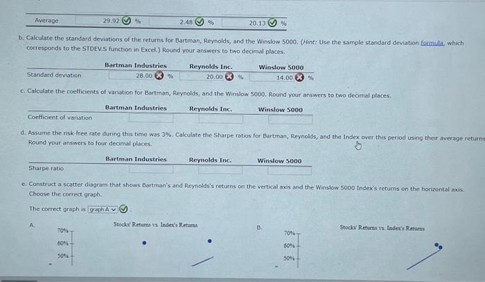 b. Galculate the standard deviations of the returns | Chegg.com