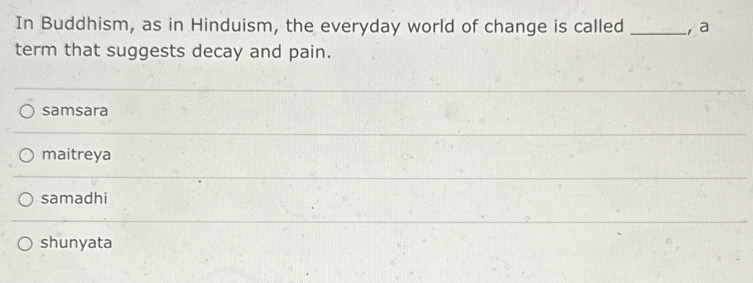 Solved In Buddhism, as in Hinduism, the everyday world of | Chegg.com