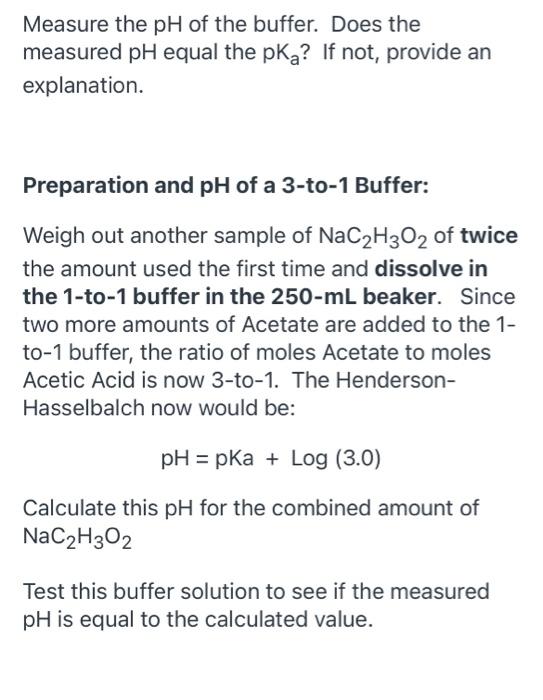 Solved The pH of the buffer will be equal to the pka (- log | Chegg.com