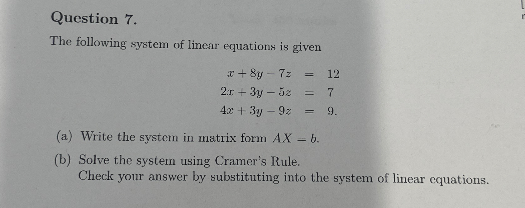 Question 7.The following system of linear equations | Chegg.com