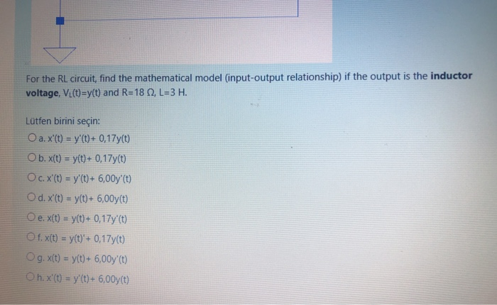 Solved R Х L For the RL circuit, find the mathematical model | Chegg.com