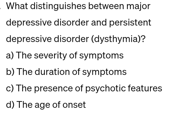 Solved What distinguishes between major depressive disorder | Chegg.com