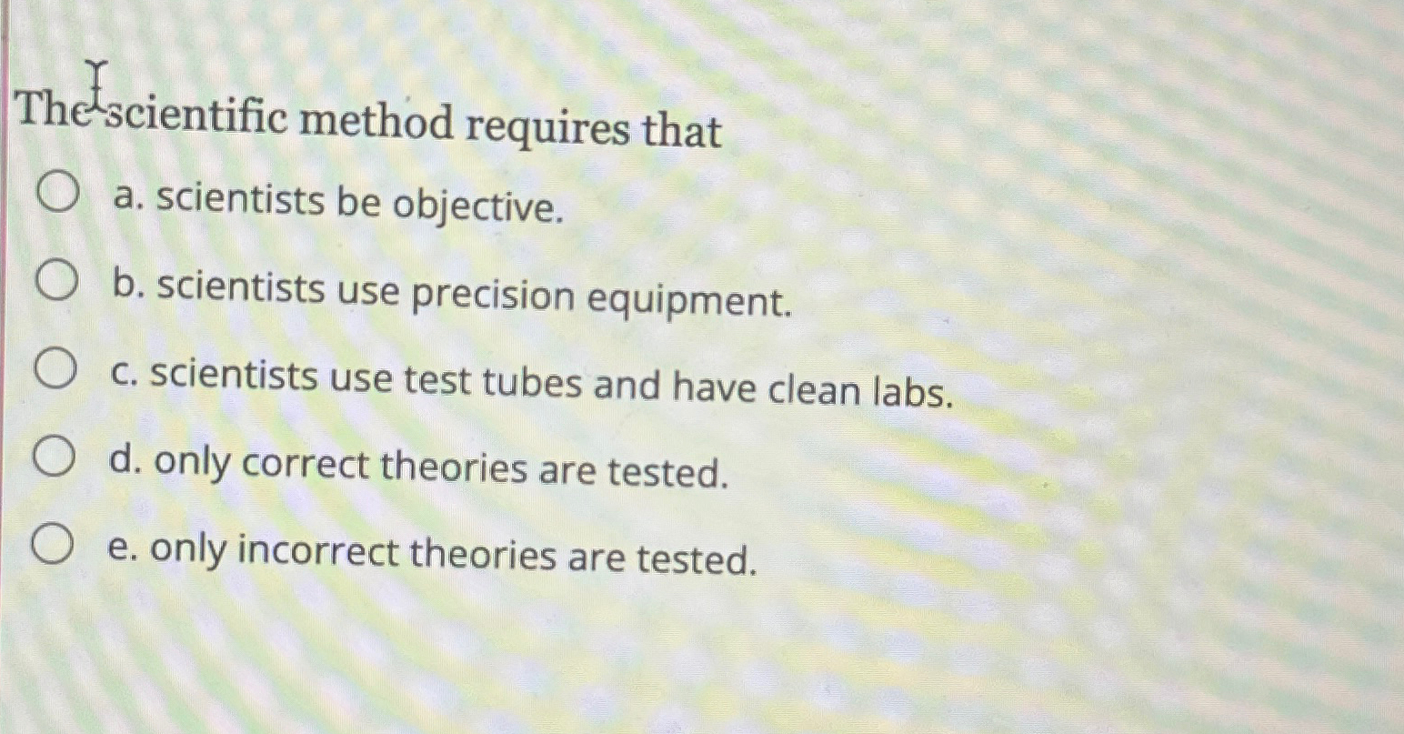 Solved The ?scientific method requires that a. ﻿scientists | Chegg.com