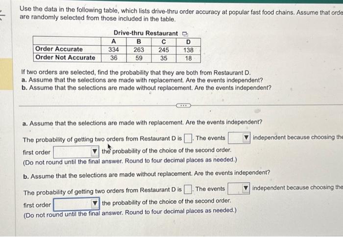 Solved Use the data in the following table, which lists | Chegg.com