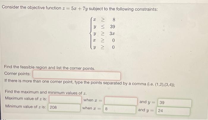 Solved Consider The Objective Function Z 5x 7y Subject To