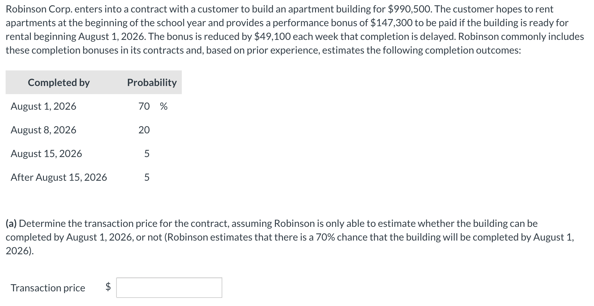 Solved Robinson Corp. enters into a contract with a customer | Chegg.com