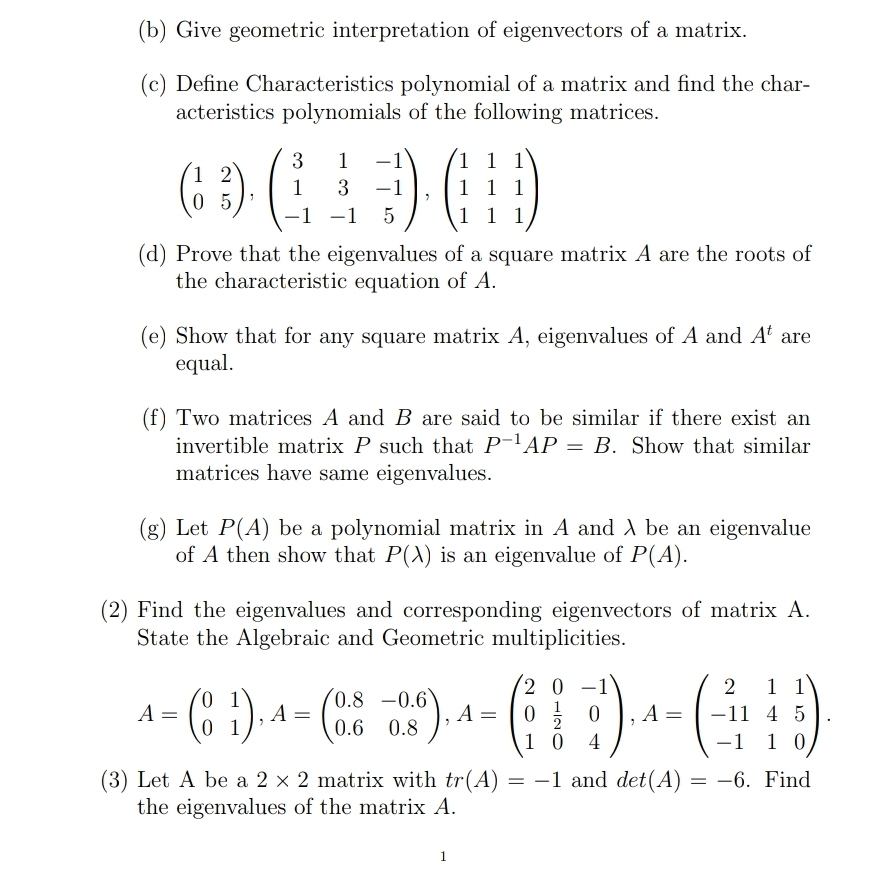 Solved (b) ﻿Give geometric interpretation of eigenvectors of | Chegg.com