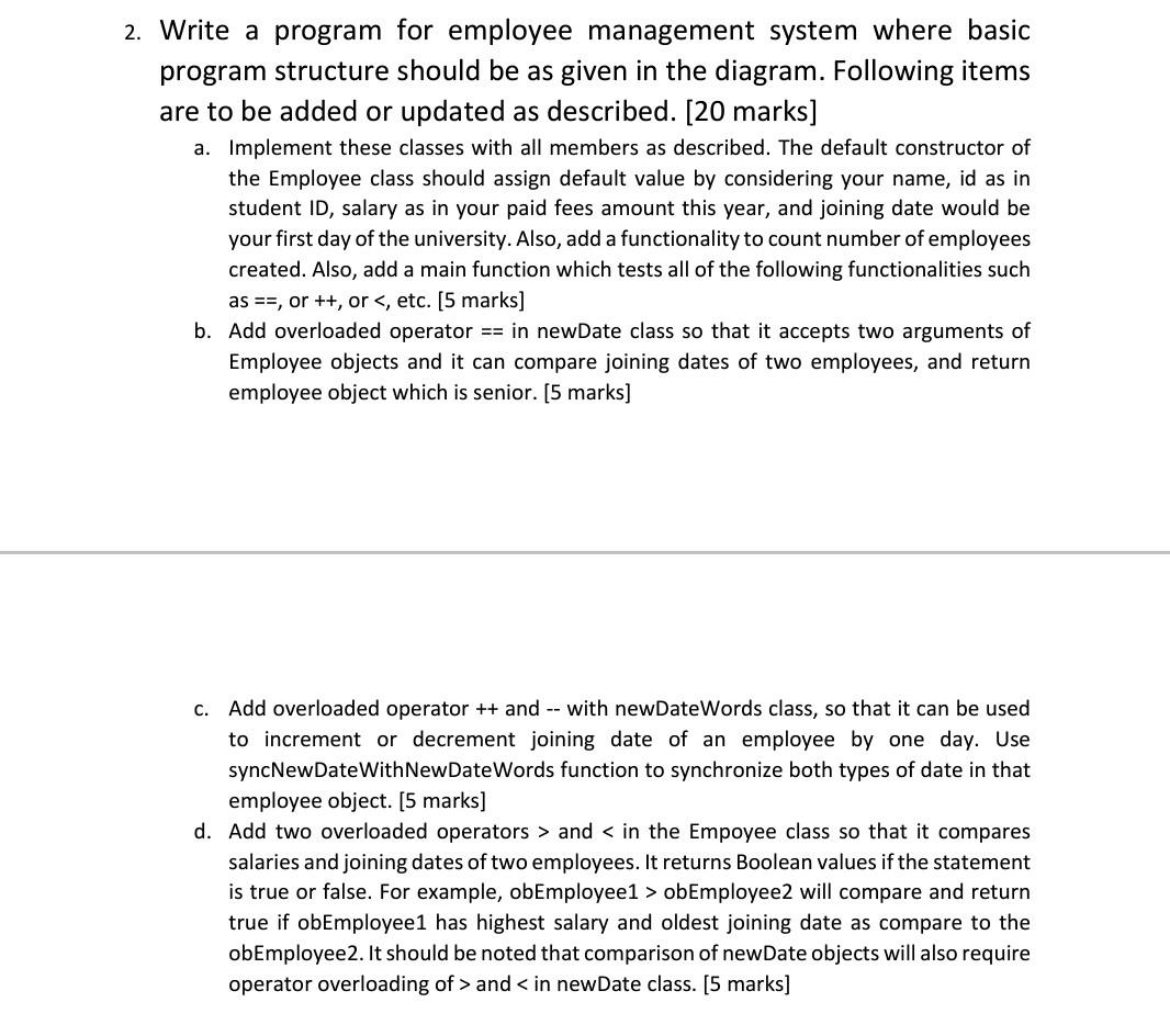 Solved 2. Write a program for employee management system | Chegg.com