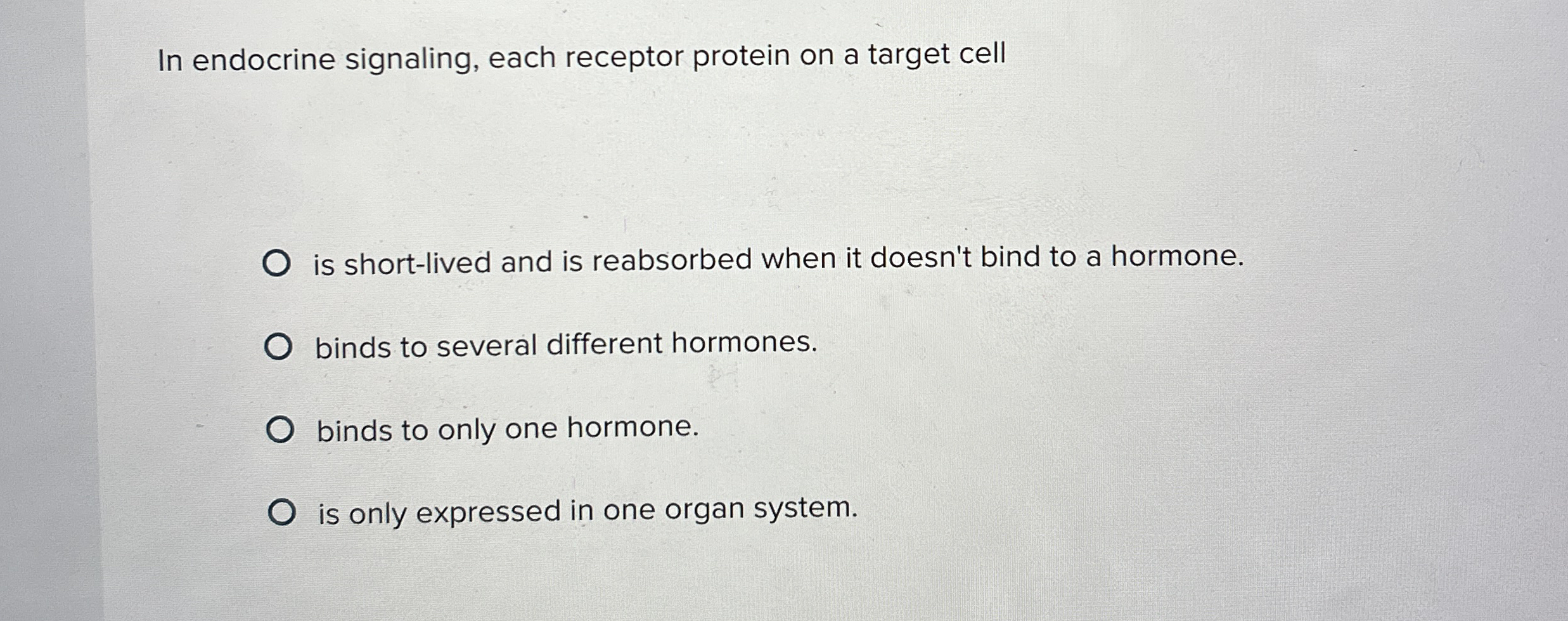 Solved In endocrine signaling, each receptor protein on a | Chegg.com