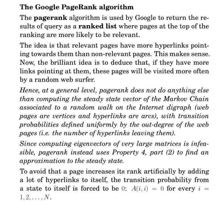 Solved Part (e) Consider the Google PageRank algorithm as | Chegg.com