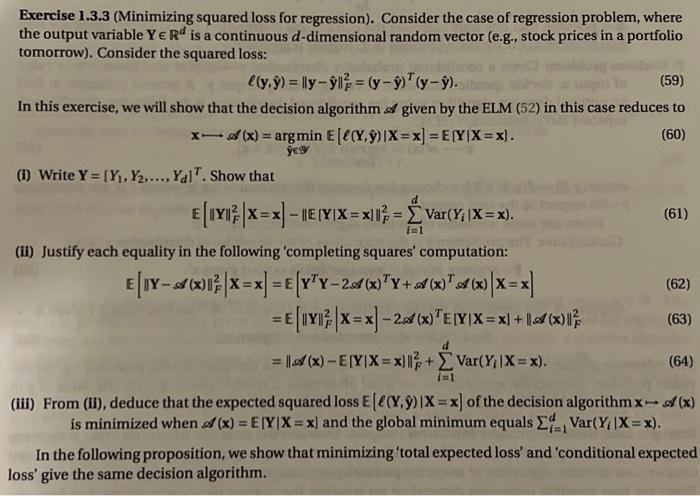 Solved Exercise 1.3.3 (Minimizing squared loss for | Chegg.com