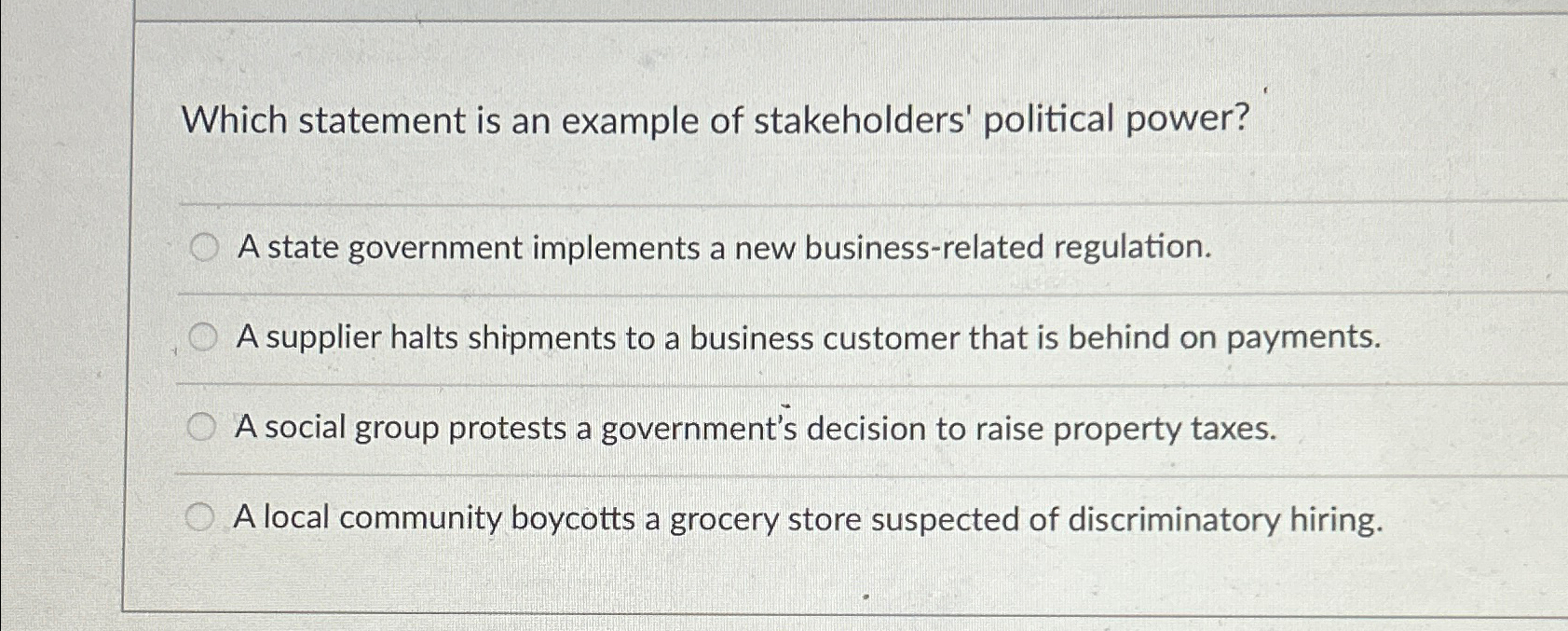 Solved Which statement is an example of stakeholders' | Chegg.com