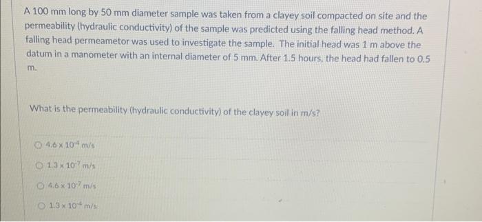 Solved A 100 mm long by 50 mm diameter sample was taken from | Chegg.com