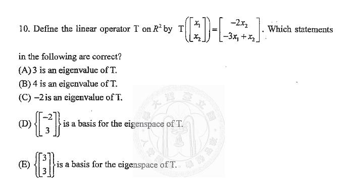 Solved Define the linear operator T on R2 by T ([x1 x2]) = | Chegg.com