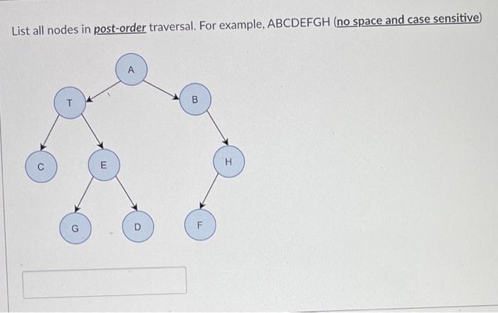Solved List all nodes in post-order traversal. For example, | Chegg.com