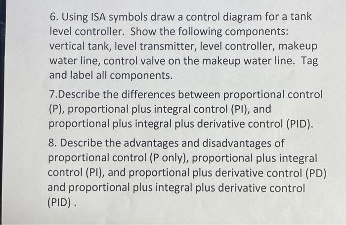 Solved 6. Using ISA symbols draw a control diagram for a | Chegg.com