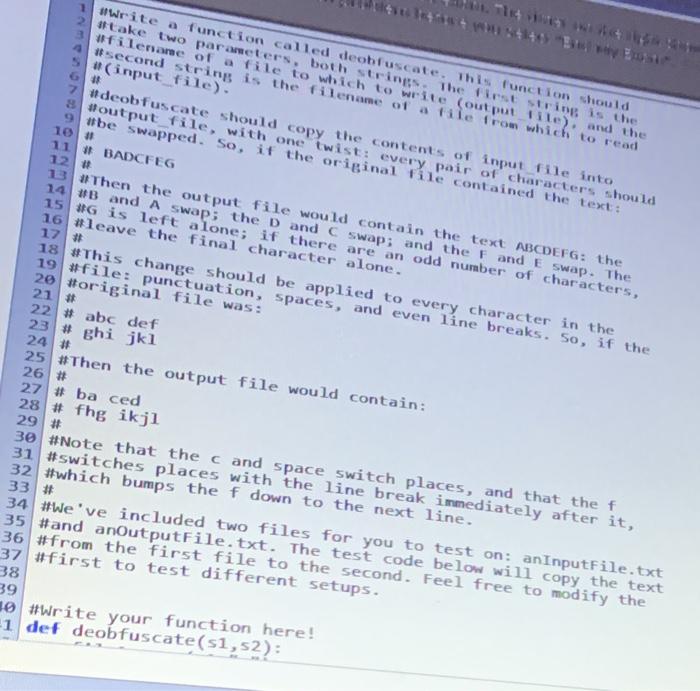 Solved 68 100 17 # 1 write a function called deobfuscate. | Chegg.com