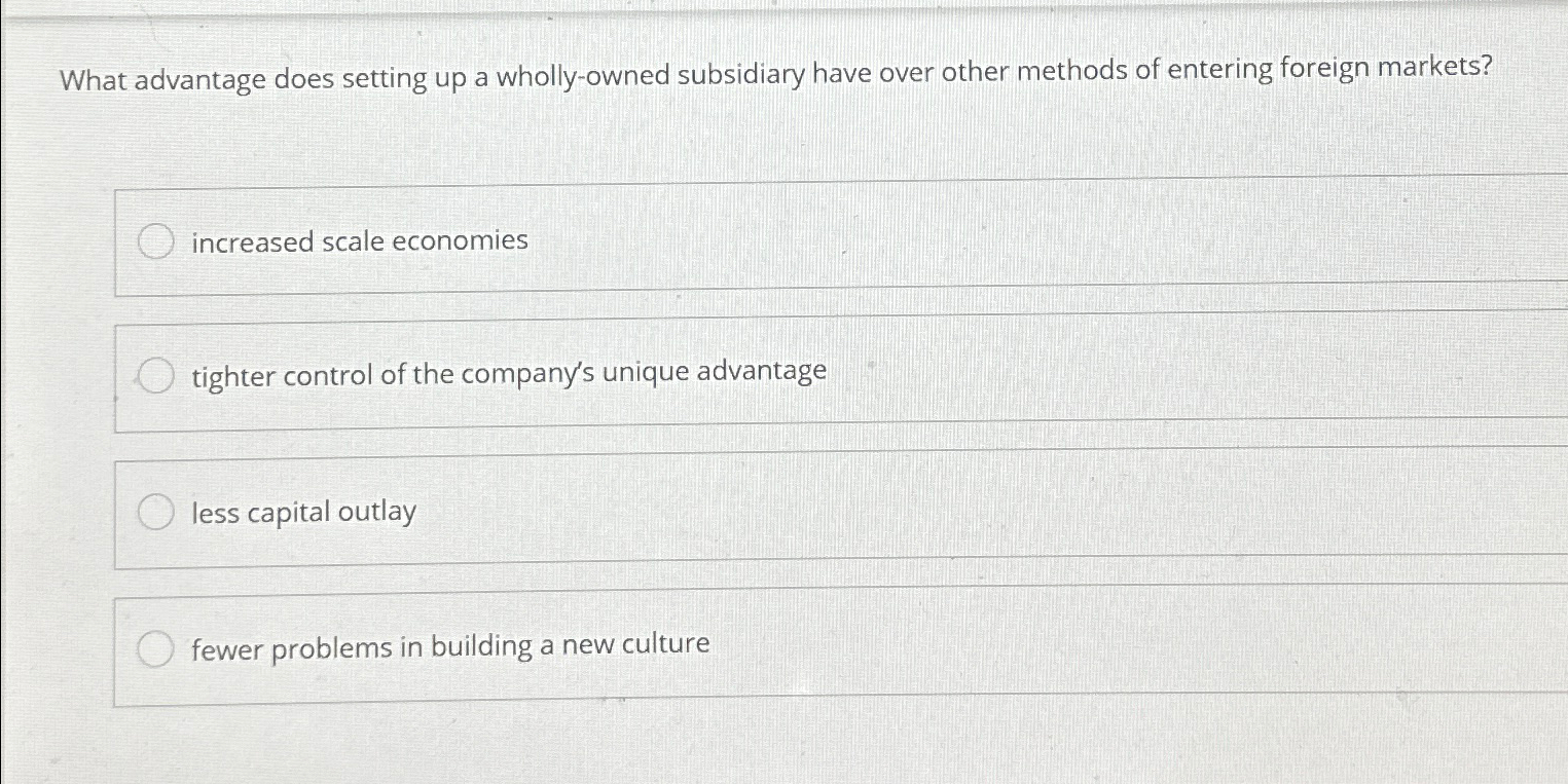 Solved What advantage does setting up a wholly-owned | Chegg.com