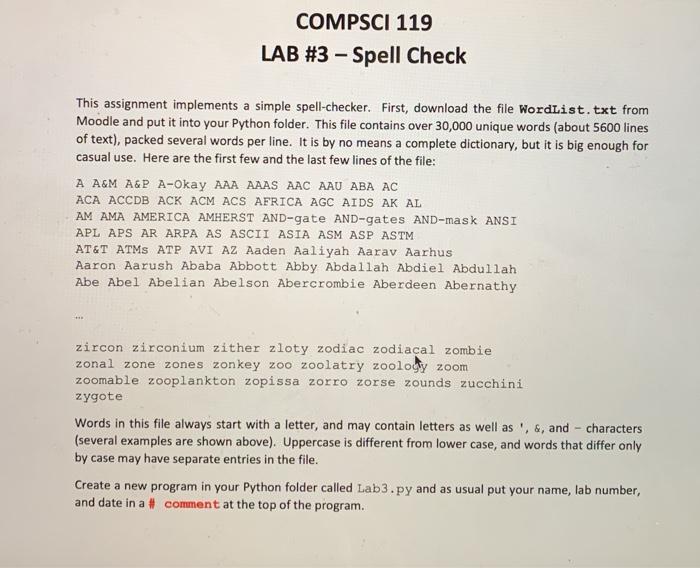 COMPSCI 119 LAB #3 - Spell Check This assignment | Chegg.com