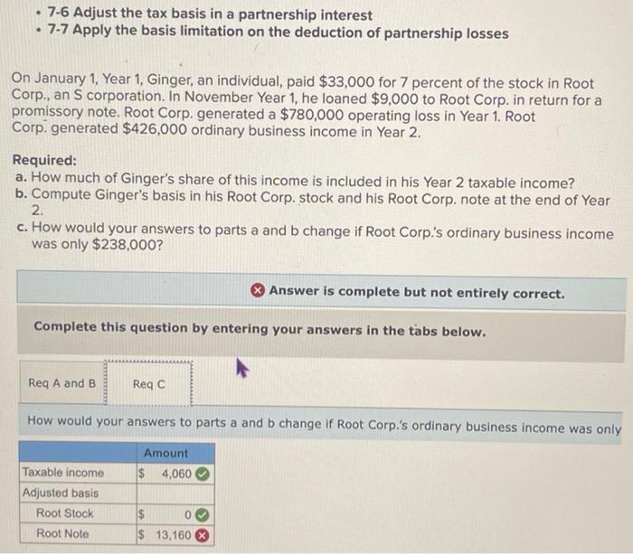 Solved - 7-6 Adjust the tax basis in a partnership interest | Chegg.com