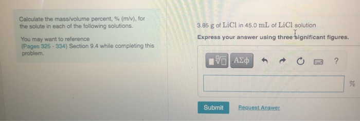 Solved Calculate the mass/volume percent, % (m/v), for the | Chegg.com