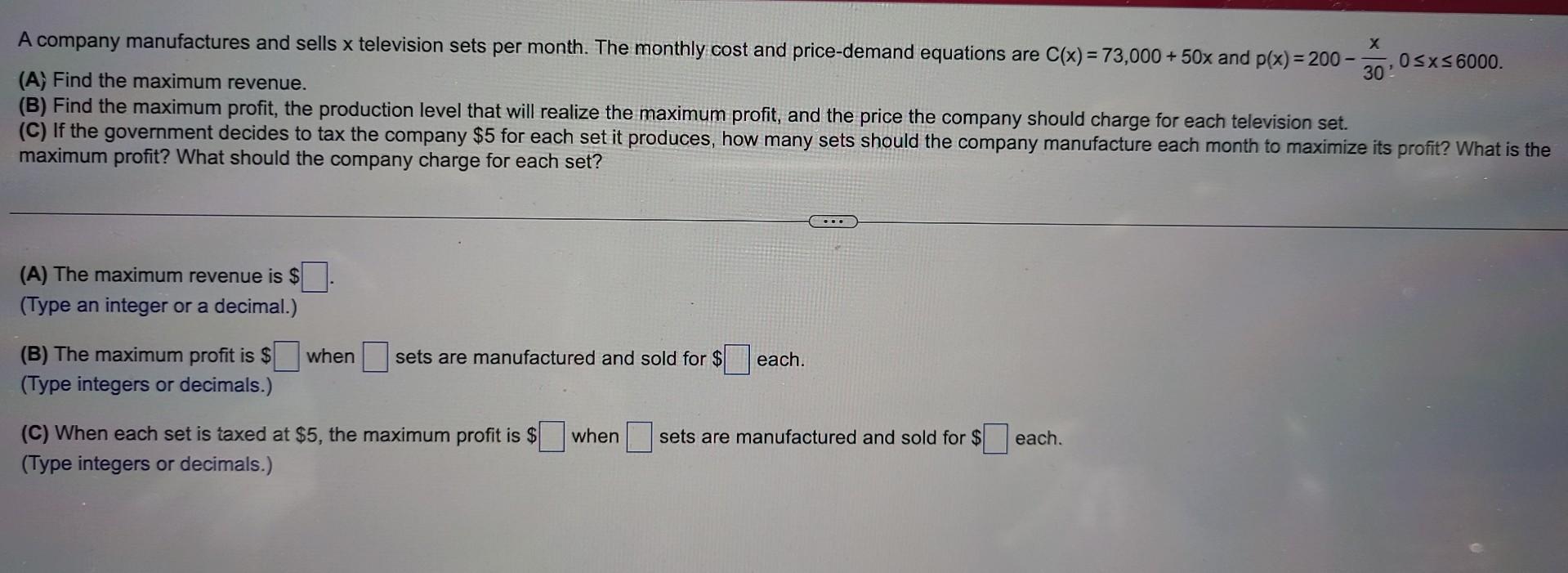 Solved A company manufactures and sells x television sets | Chegg.com