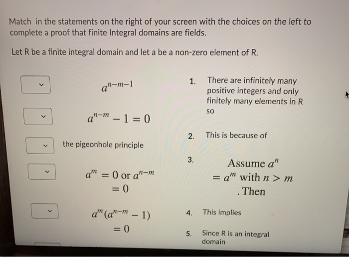 Solved Match in the statements on the right of your screen | Chegg.com