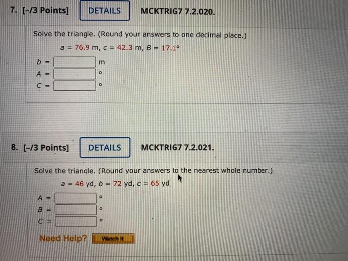 Solved Find all solutions to the following triangle. (Round | Chegg.com