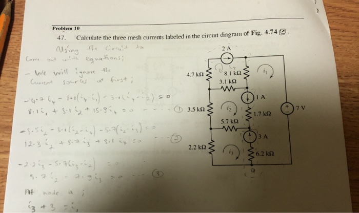 Solved . Problem 10 47. Calculate the three mesh currents | Chegg.com