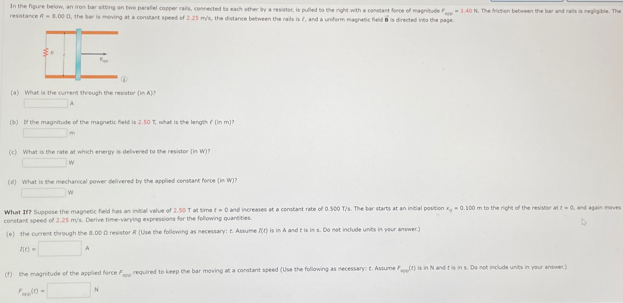 Solved resistance R=8.00Ω, ﻿the bar is moving at a constant | Chegg.com