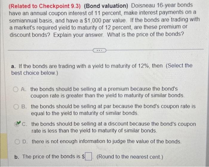 Solved (Related to Checkpoint 9.3) (Bond valuation) Doisneau | Chegg.com