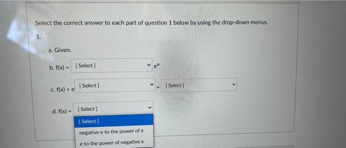 Solved Select the correct answer to each part of question 1 | Chegg.com
