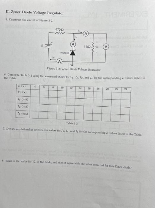 Solved II. Zener Diode Voltage Regulator 5. Construct the | Chegg.com