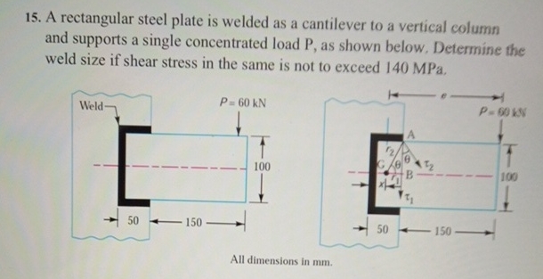 Solved A rectangular steel plate is welded as a cantilever | Chegg.com