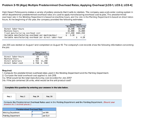 Solved Problem 3-19 (Algo) ﻿Multiple Predetermined Overhead | Chegg.com