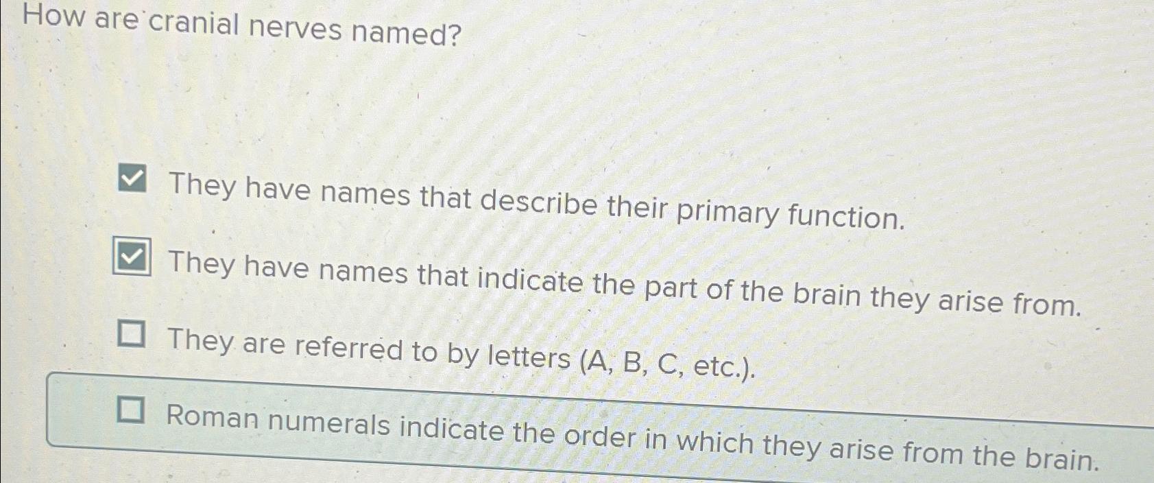 Solved How are cranial nerves named?They have names that | Chegg.com