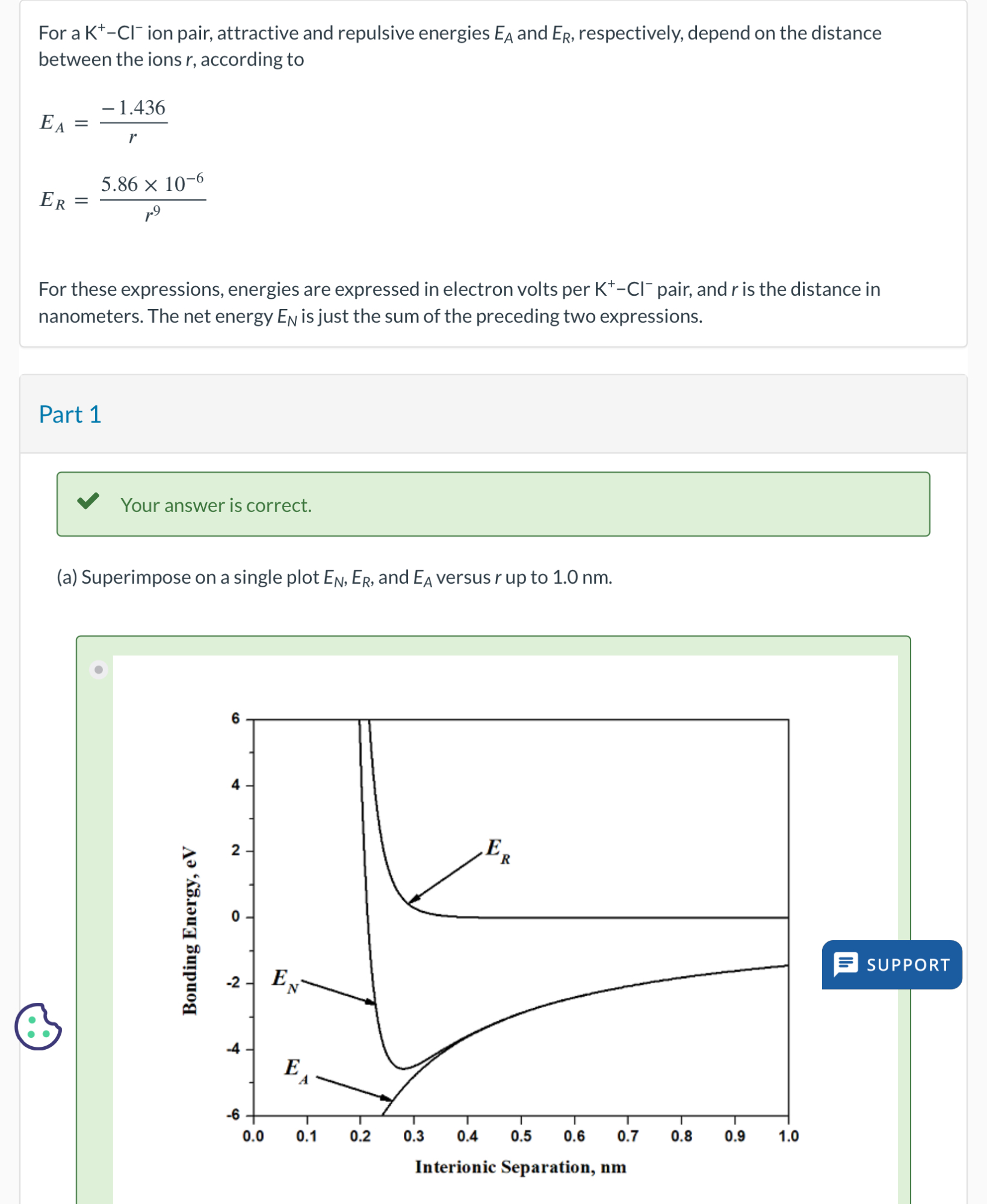 Solved For a K+-Cl-ion pair, attractive and repulsive | Chegg.com