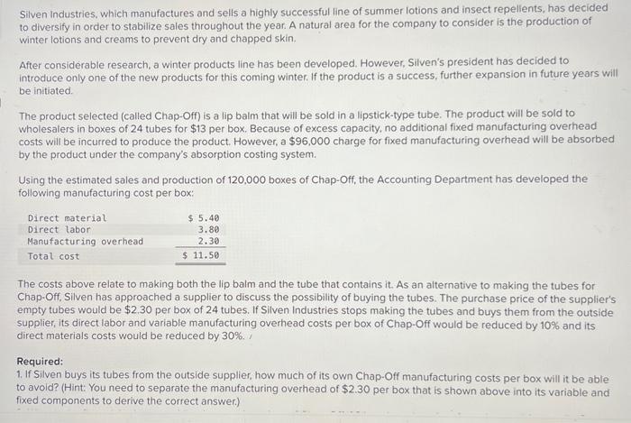Solved Silven Industries, which manufactures and sells a | Chegg.com
