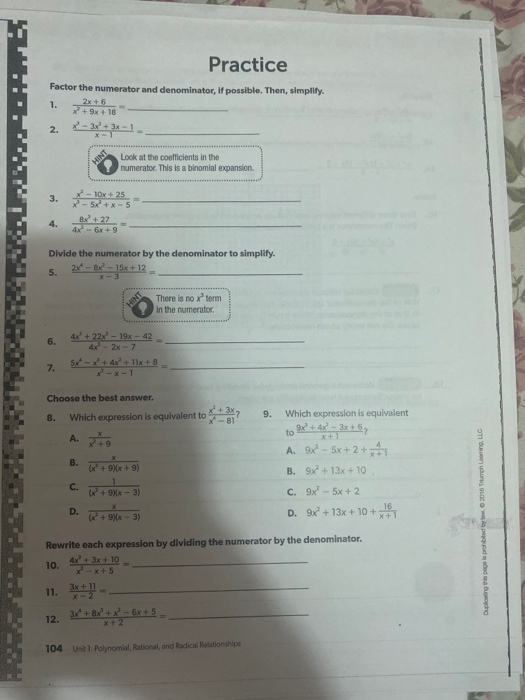 Solved Practice Factor the numerator and denominator, if | Chegg.com