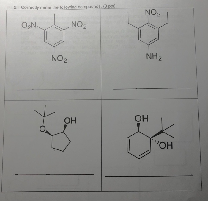Solved 2. Correctly name the following compounds. (8 pts) | Chegg.com