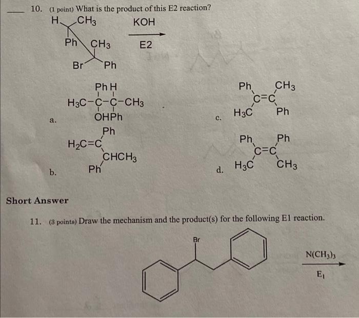 Solved 10. (1 point) What is the product of this E2 | Chegg.com