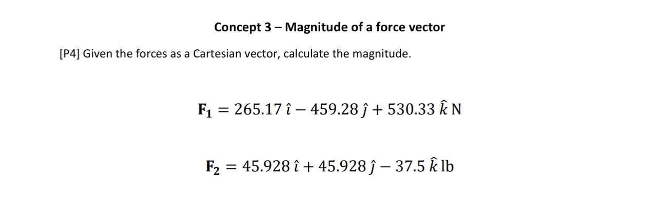 Solved Concept 3 - ﻿Magnitude of a force vector[P4] ﻿Given | Chegg.com