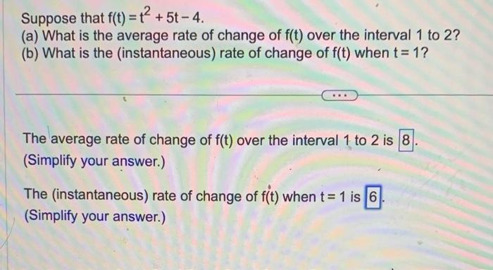 Solved Suppose that f(t)=t2+5t−4 (a) What is the average | Chegg.com