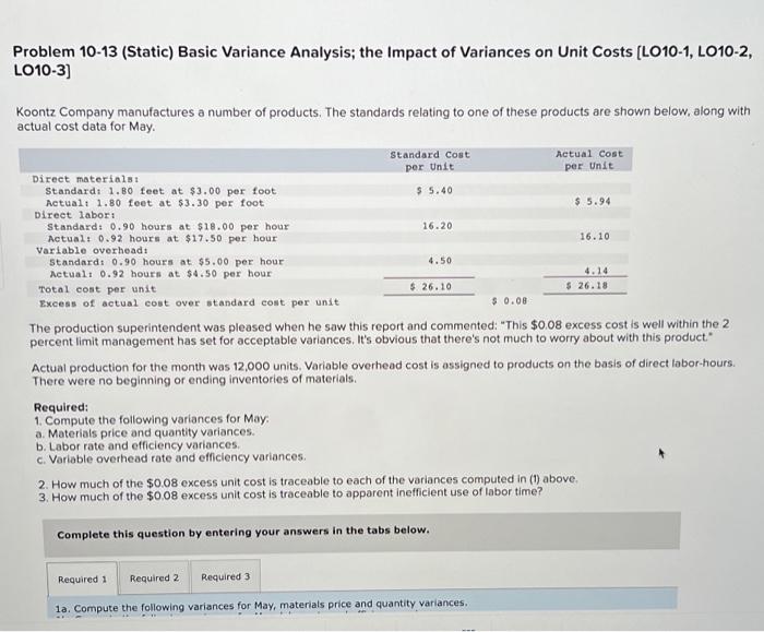Solved Problem 10-13 (Static) Basic Variance Analysis; the | Chegg.com