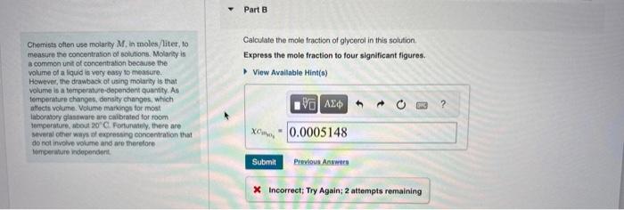 Solved A 2.750xio-2. M solution of gyyerol (C3H3O3) in water | Chegg.com