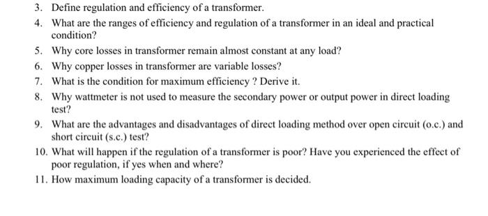 Solved 3. Define regulation and efficiency of a transformer. | Chegg.com
