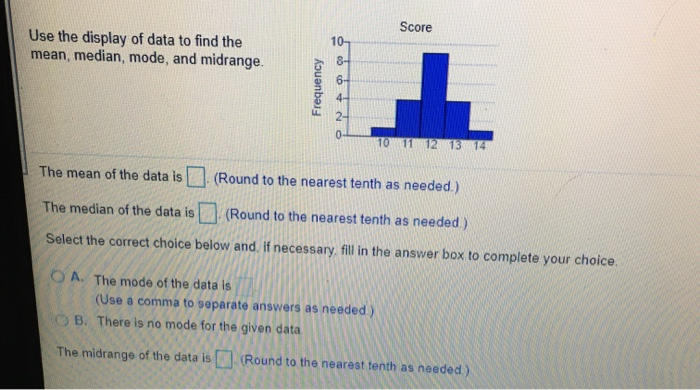 Solved Score Use the display of data to find the mean, | Chegg.com