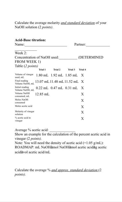Calculate the average molarity and standard deviation | Chegg.com