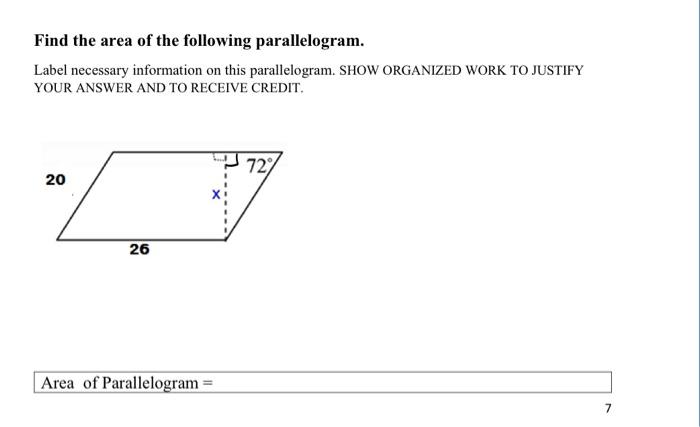 Solved Find the area of the following parallelogram. Label | Chegg.com